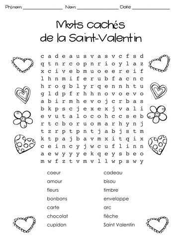 2 Mots cachés de la Saint-Valentin: 2 French Valentine's Day word ...