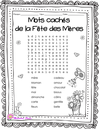 2 Mots cachés de la Fête des Mères : 2 Mother's Day word searches ...