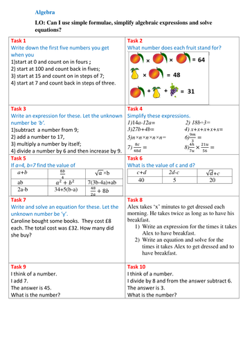 Algebra | Teaching Resources