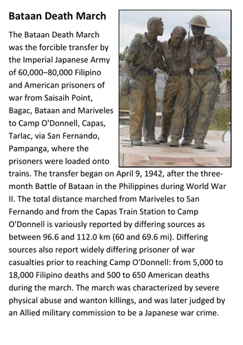 The Bataan Death March, 1942 Handout | Teaching Resources