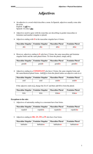 Spanish: Adjectives and Physical Descriptions | Teaching Resources