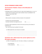 WORK SHEET - 6.2 The allocation of resources. IGCSE ECONOMICS. Economic Problem Choice ...