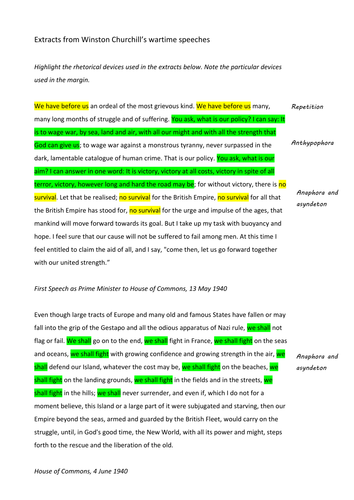 List of rhetorical devices plus activity using Churchill's wartime ...