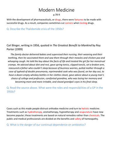 AQA GCSE History - Britain: Health and the People - 20th Century ...