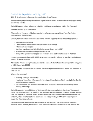 Unification of Italy, 1830-1870: Garibaldi's Expedition to Sicily ...