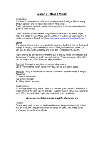 NEW AQA 2016 1-9 GCSE Physics (Forces Chapter): L7 Mass and Weight ...