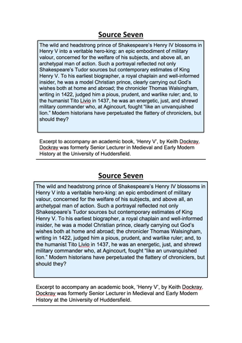 Henry V - Source Analysis and Assessment | Teaching Resources