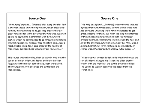 Henry V - Source Analysis and Assessment | Teaching Resources
