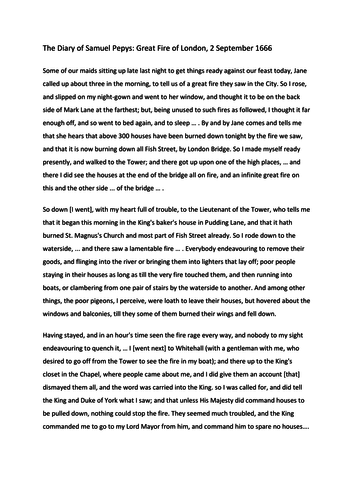 Samuel Pepys, Great Fire of London: differentiated comprehension ...