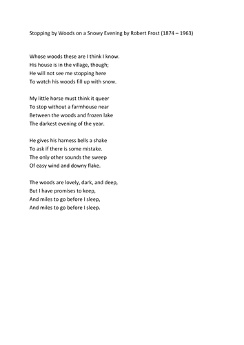 Stopping by Woods on a Snowy Evening: differentiated comprehension ...