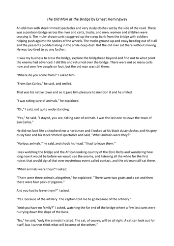 Symbolism in The Old Man at the Bridge by Ernest Hemingway | Teaching ...