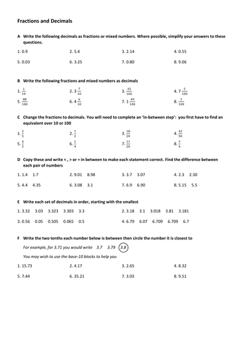 Fractions and decimals: differentiated questions | Teaching Resources