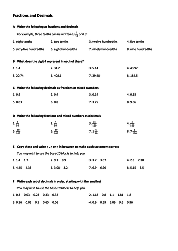 Fractions and decimals: differentiated questions | Teaching Resources