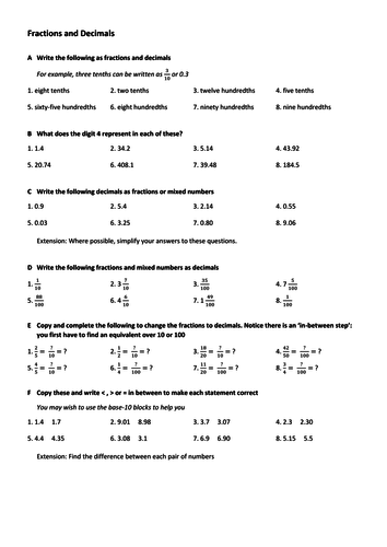 Fractions and decimals: differentiated questions | Teaching Resources