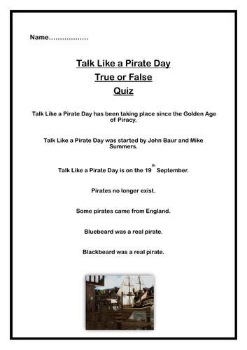 Talk Like a Pirate Day Pack – Worksheet, Presentation, Lesson, Activity ...