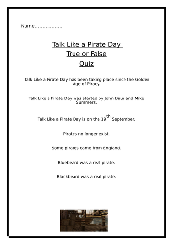 Talk Like a Pirate Day Pack – Worksheet, Presentation, Lesson, Activity ...