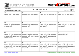 Surds (First Steps with Solutions) | Teaching Resources
