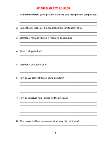 AIR AND WATER WORKSHEET B | Teaching Resources