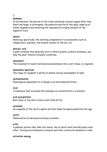 Biological terms - (A-E) complete glossary of all key terms and ...