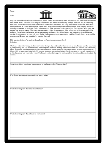 Ancient Greece - Greek Houses and Furniture - Worksheets | Teaching ...