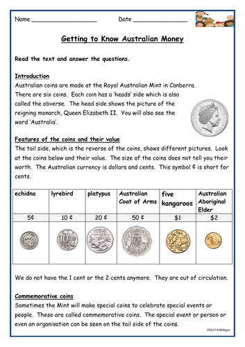 Australian Coins: Money Presentation, Non Fiction Reading Comprehension ...