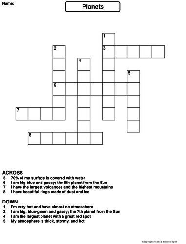 Planets of the Solar System Crossword Puzzle | Teaching Resources