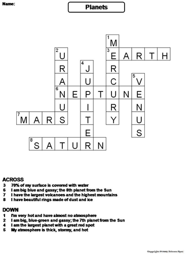 Planets of the Solar System Crossword Puzzle | Teaching Resources