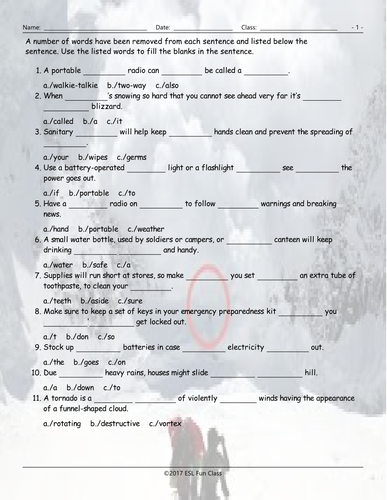 Natural Disasters-Emergency Preparedness Missing Words Worksheet ...
