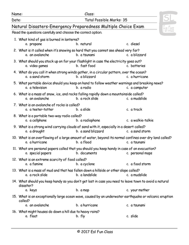 Natural Disasters-Emergency Preparedness Multiple Choice Exam ...