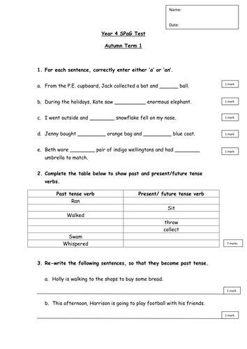 Four Year 4 SPaG Tests | Teaching Resources