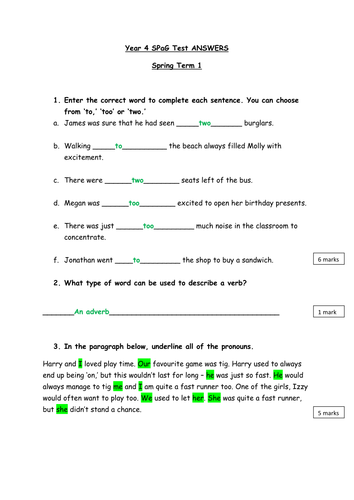 Four Year 4 SPaG Tests | Teaching Resources
