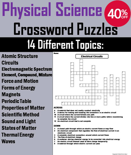 Physical Science Crossword Puzzles Bundle | Teaching Resources