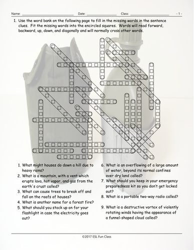 Natural Disasters-Emergency Preparedness Word Fit Worksheet | Teaching ...