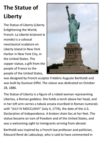 The Statue of Liberty Handout | Teaching Resources
