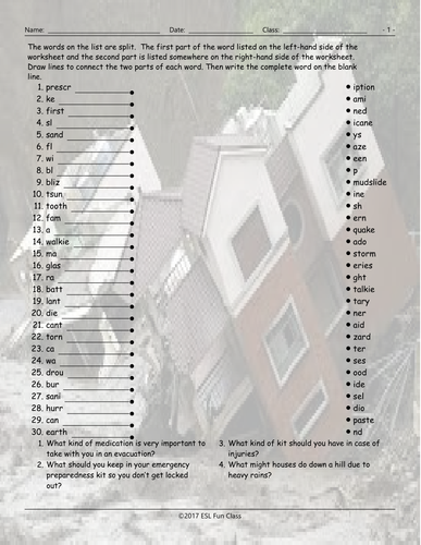 Natural Disasters-Emergency Preparedness Word Links Worksheet ...