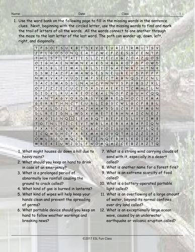 Natural Disasters-Emergency Preparedness Word Maze Worksheet | Teaching ...