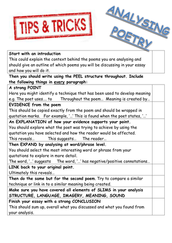 Essay writing helpsheet/scaffold/revision tool focusing on analysing ...