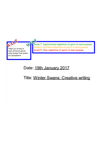 AQA English Literature poetry anthology Winter Swans creative ...