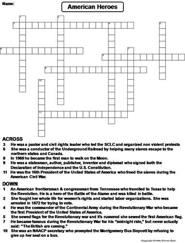 American Heroes Crossword Puzzle | Teaching Resources