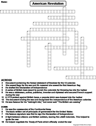 American Revolution Crossword Puzzle | Teaching Resources