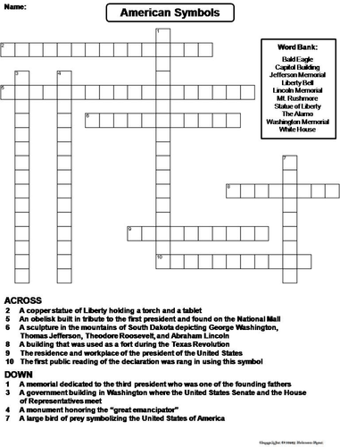 American Symbols Crossword Puzzle | Teaching Resources