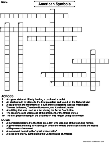 American Symbols Crossword Puzzle | Teaching Resources