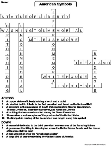 American Symbols Crossword Puzzle | Teaching Resources