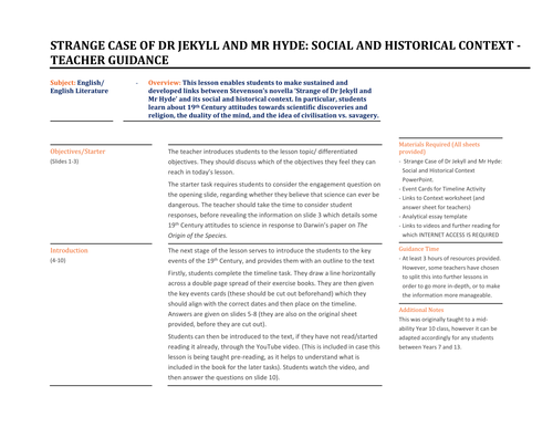 Dr Jekyll and Mr Hyde: Social and Historical Context! | Teaching Resources