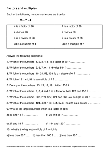 Bundle of Factors and Multiples | Teaching Resources
