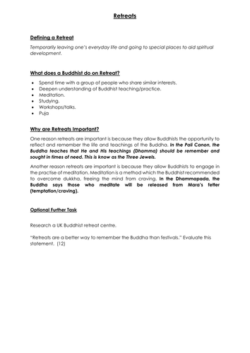 Buddhist Festivals and Retreats (AQA 9-1) | Teaching Resources