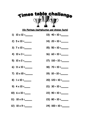 Times tables challenges - Platinum | Teaching Resources
