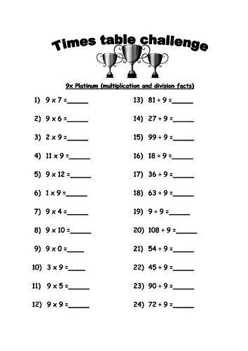 Times tables challenges - Platinum | Teaching Resources
