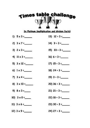 Times tables challenges - Platinum | Teaching Resources