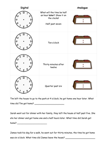 Time o'clock - half past. | Teaching Resources